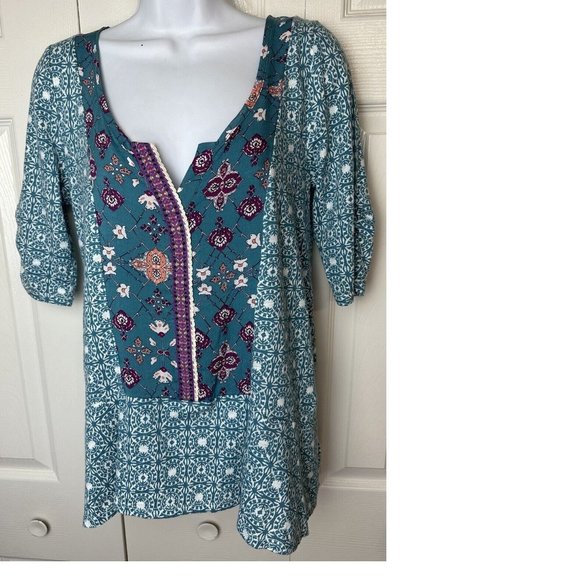 Anthropologie | Tops | Anthropologie Akemi Kin Inkatha Mixed Print Teal ...